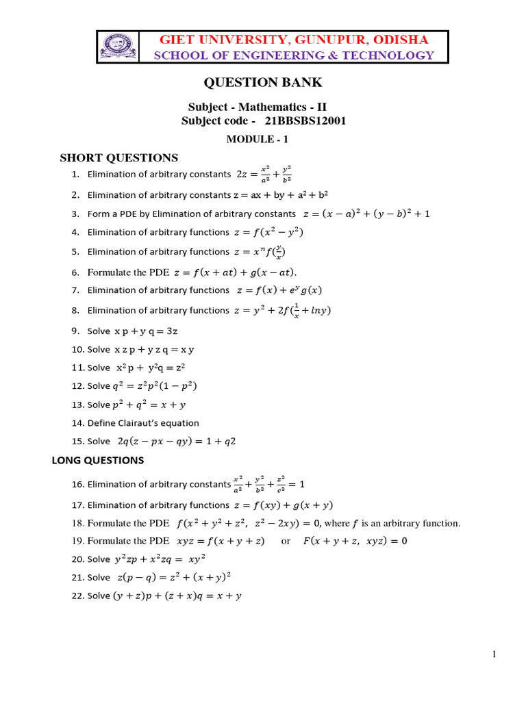 Math-2 QUESTION BANK | PDF | Laplace Transform | Integral