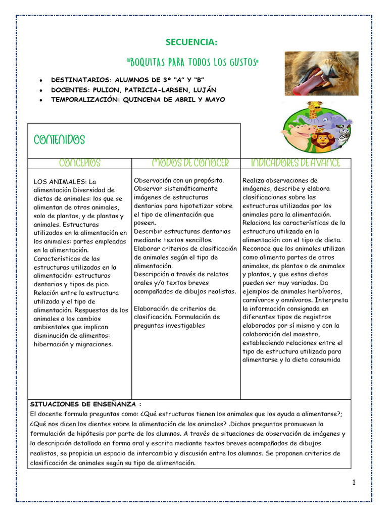 2024 Secuencia Los Animales y Sus Dietas 3º A y B | PDF | Diente ...