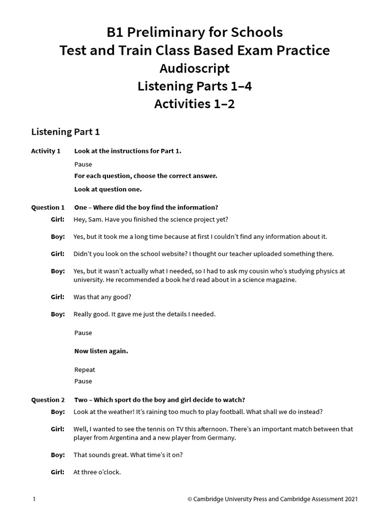 Test and Train Exam Practice B1 PFS Audio Script | PDF | Baking