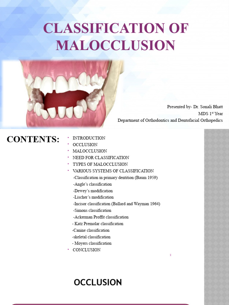 Malocclusion Classification Guide | PDF | Dental Anatomy | Dentistry