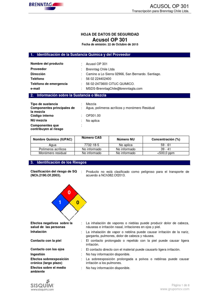 Hds Acusol Op 301 | PDF | Residuos