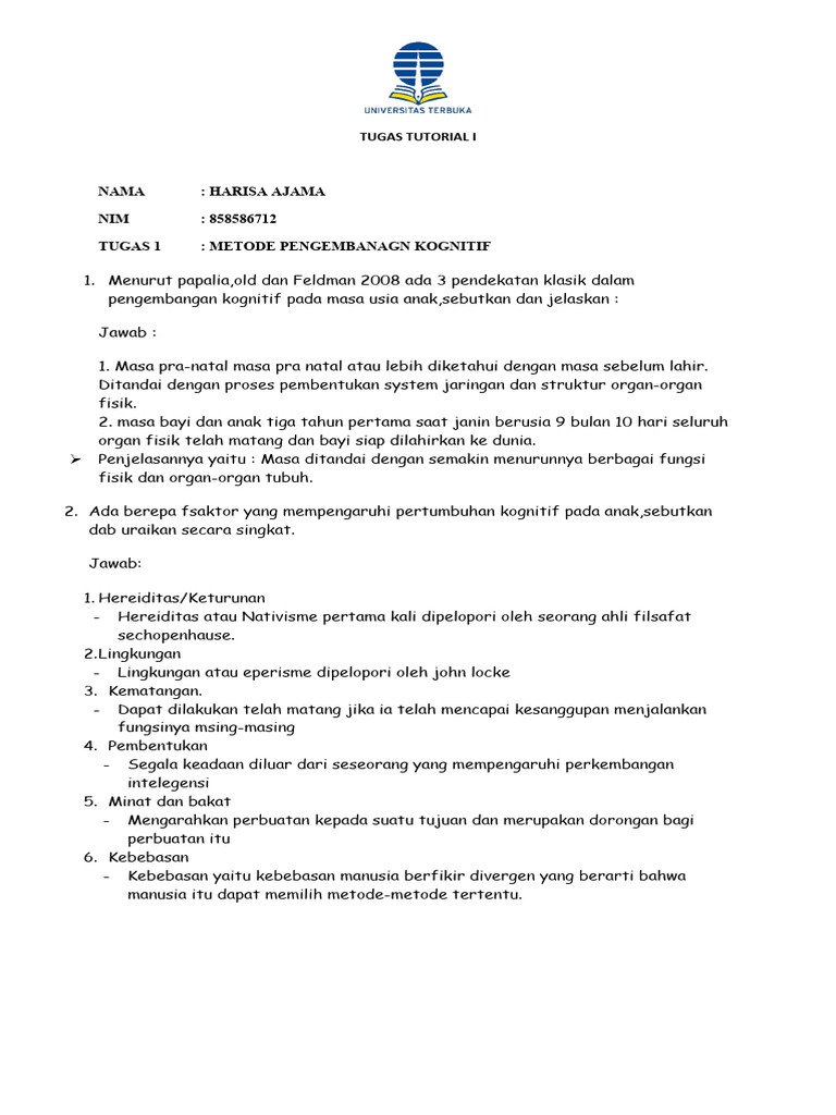 Tugas 1 Metode Pengembangan Kognitif | PDF