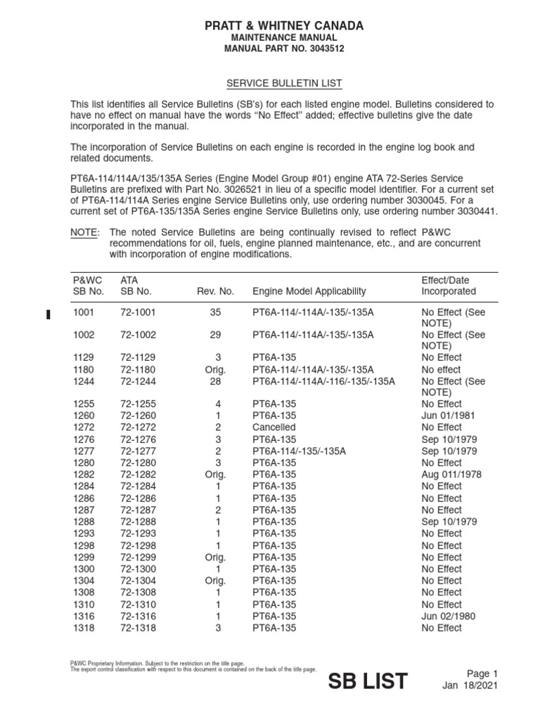 06 Service Bulletin List | PDF