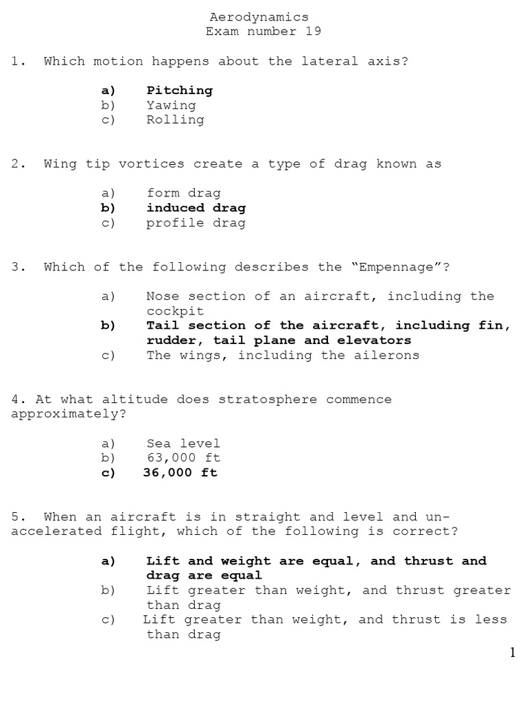 Aerodynamics Exam Questions and Answers | PDF