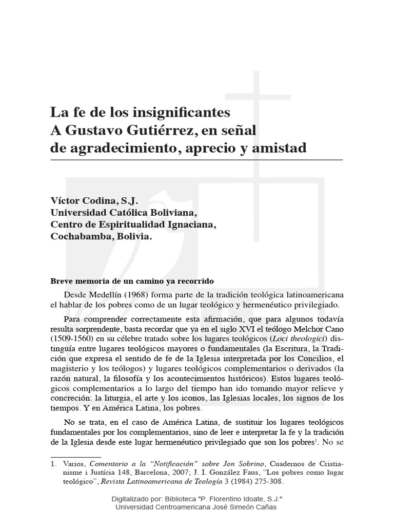 VICTOR CODINA La Fe de Los Insignificantes | PDF | Iglesia Católica | Jesús