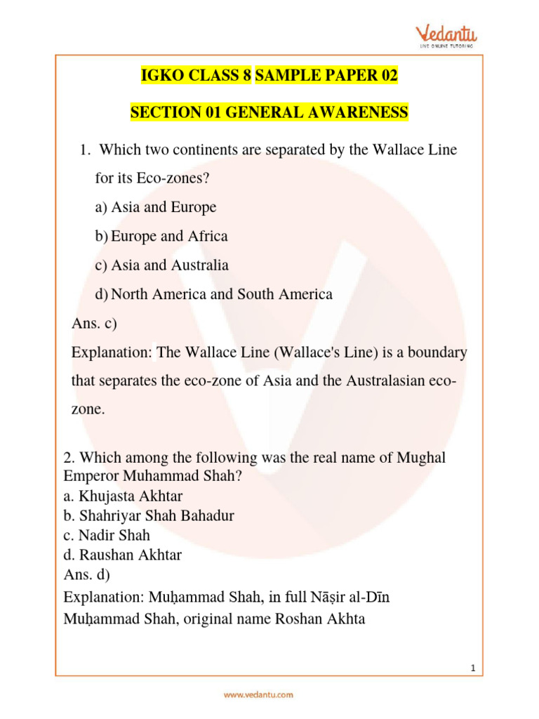 IGKO Olympiad Sample Paper 2 For Class 8 With Solutions | PDF | Fruit