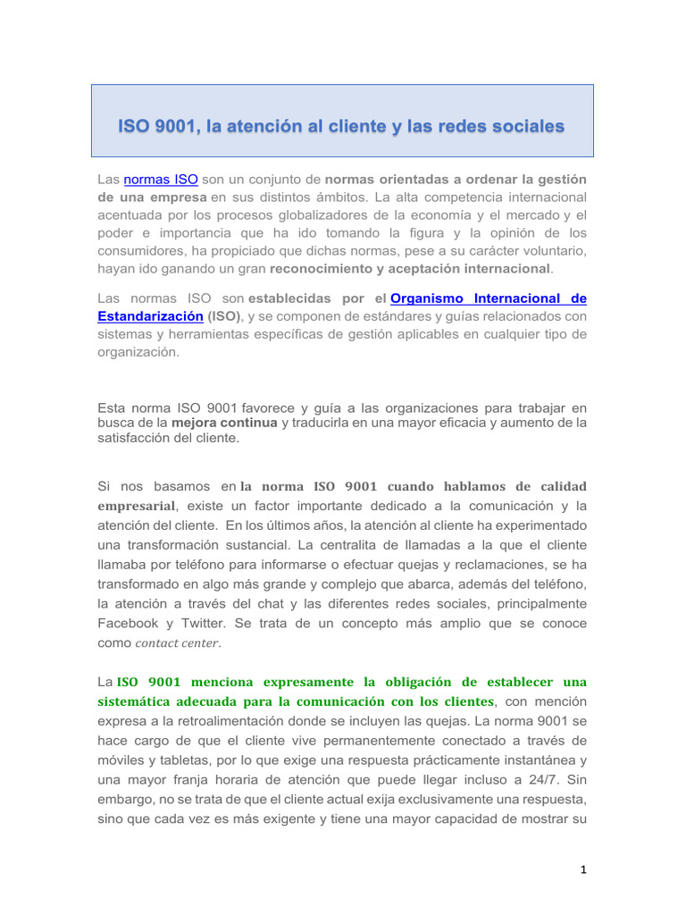 Iso 9001 | Descargar gratis PDF | Servicio al Cliente | Iso 9000