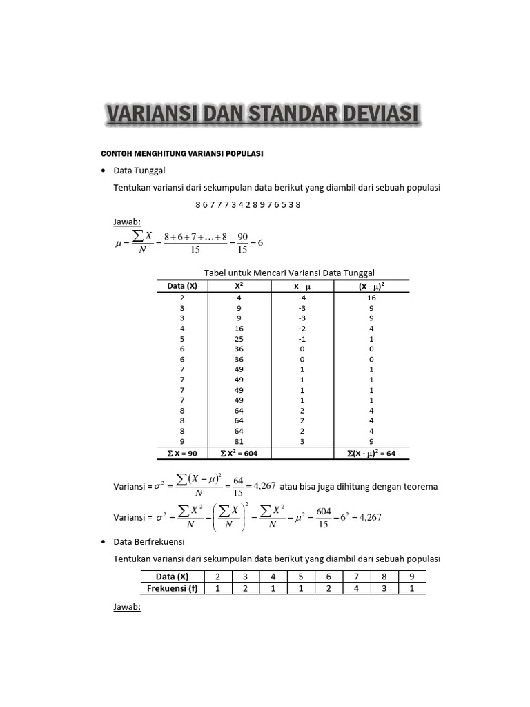 Pertemuan 7, Contoh Menghitung Variansi Dan Standar Deviasi | PDF