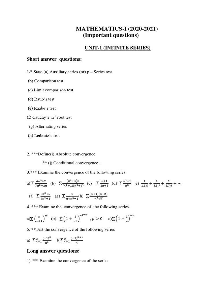 M1 - Important Questions | PDF | Limit (Mathematics) | Curvature
