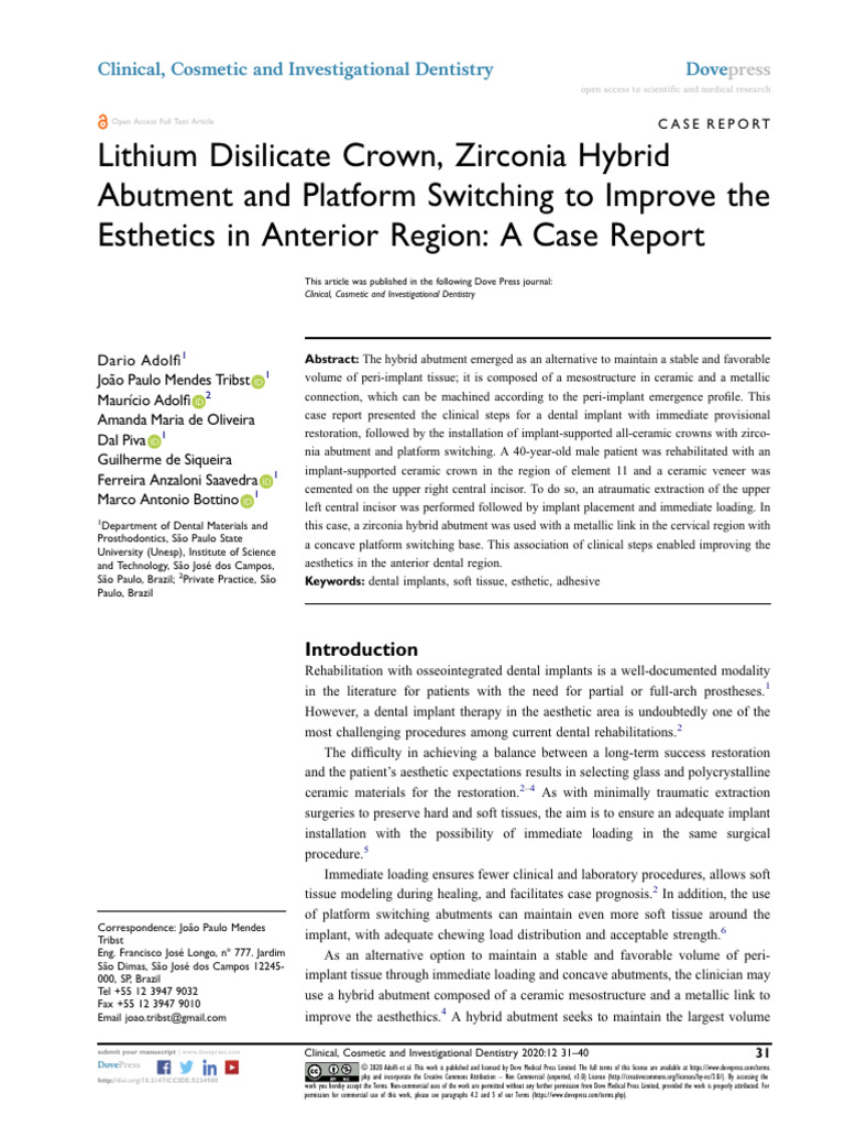 Lithium Disilicate Crown, Zirconia Hybrid Abutment and Platform ...