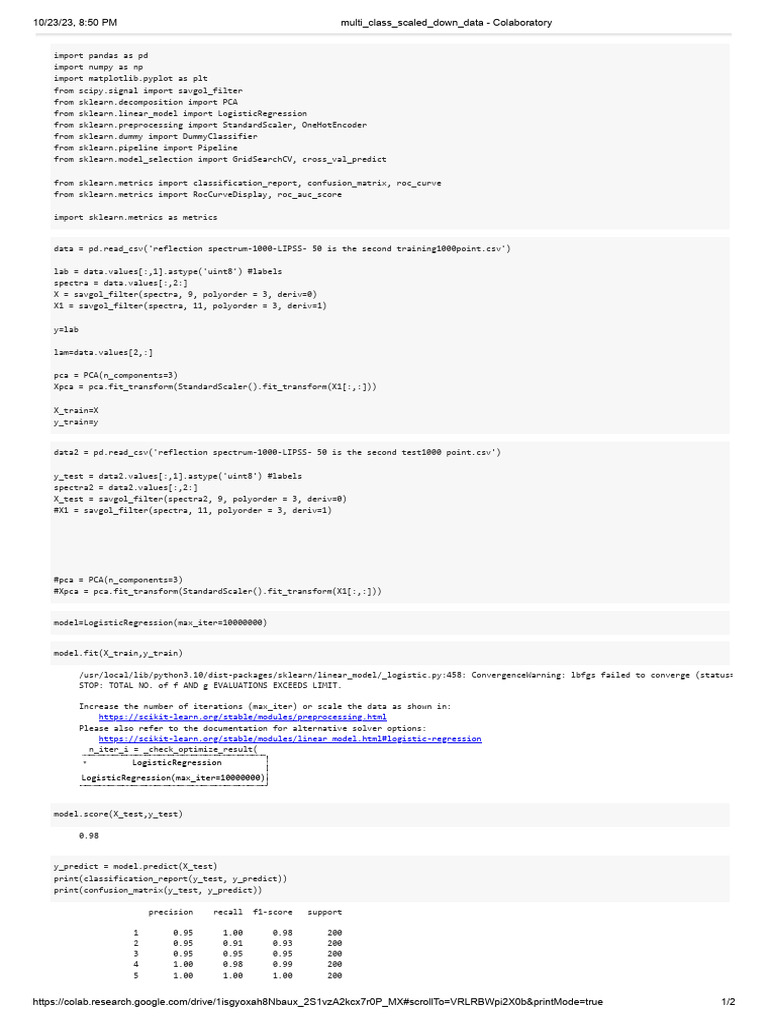 Multi Class Scaled Down Data Colaboratory Pdf Algorithms Applied Statistics 