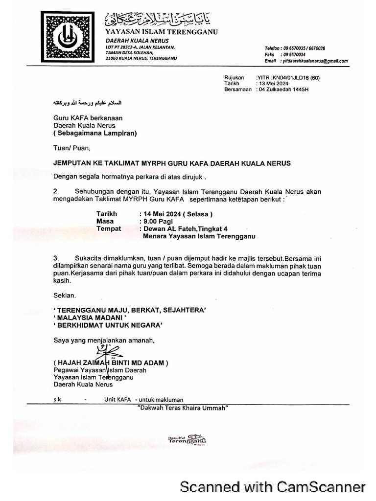 Surat Taklimat Myrph Guru Kafa 2024 | PDF