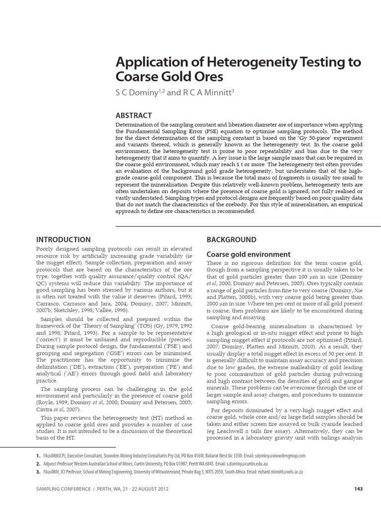 Application of Heterogeneity Testing To Coarse Gold Ores | PDF | Gold ...
