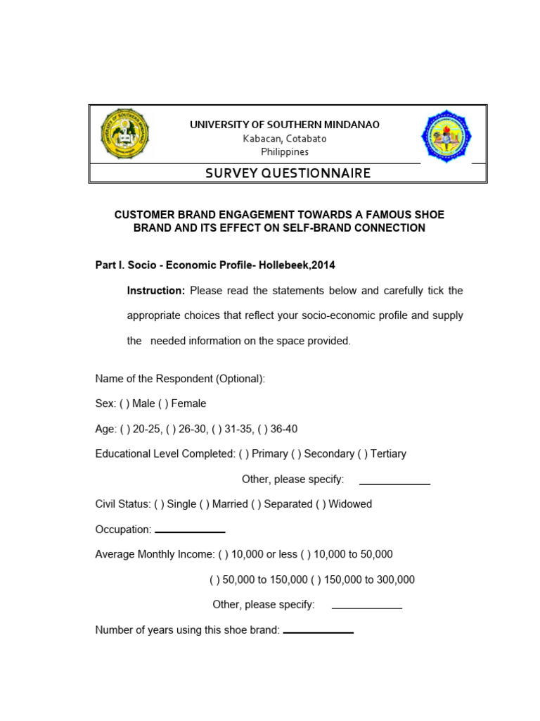 Questionnaire Rrl Reference Pdf Brand Cognition