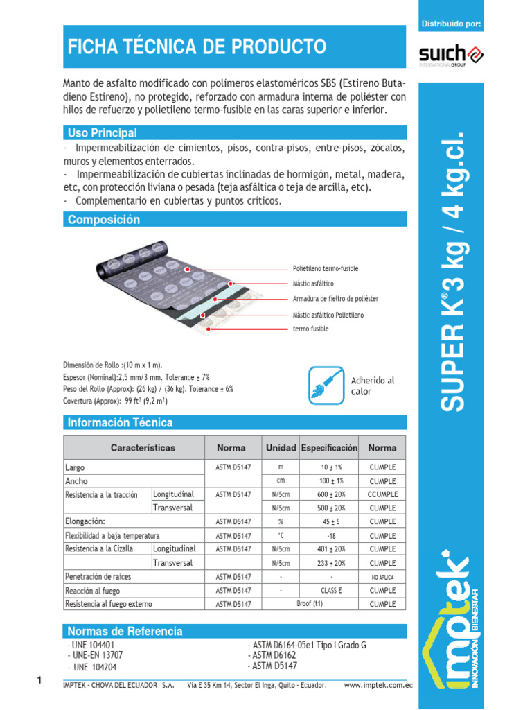 Fichas Tecnicas de Membrana Lisa Imptek Super K 3 kg-4 Kg. | PDF