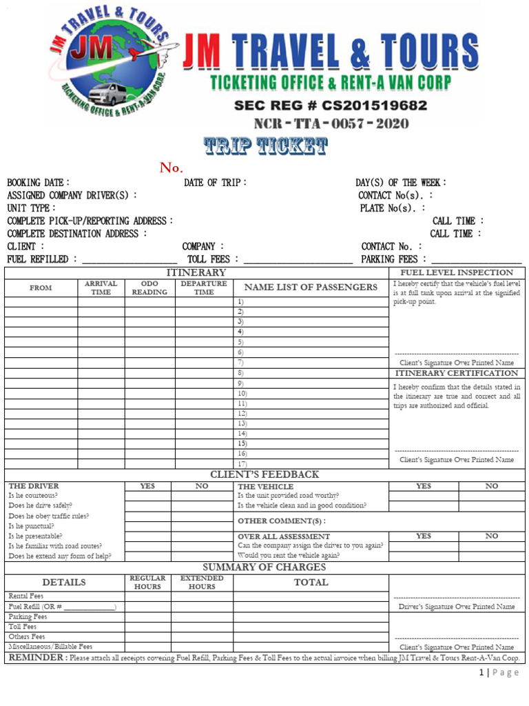 Trip Ticket Template 2020 Manual | PDF | Transport | Vehicles