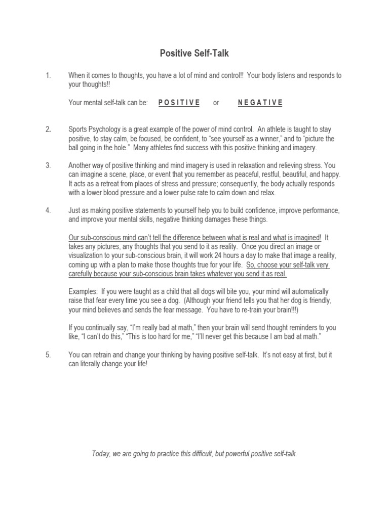 coping-skills-positive-self-talk | Download Free PDF | Thought | Psychology
