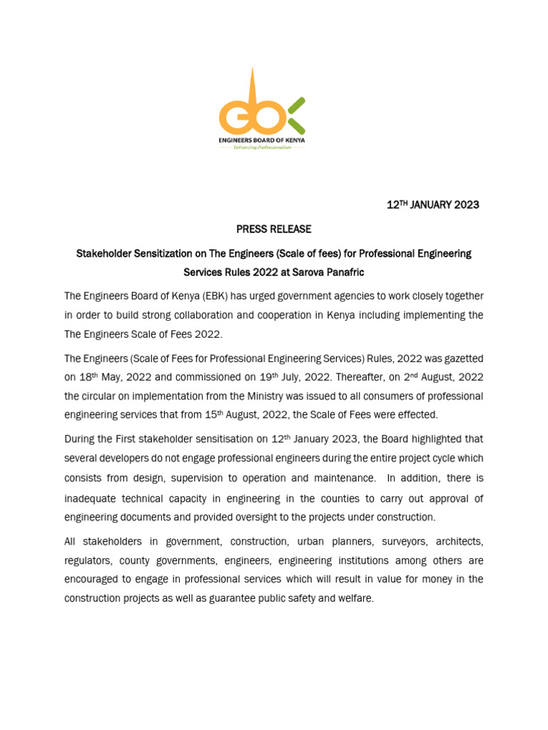 Engineers Scale of Fees Implementation Kenya | PDF | Economies