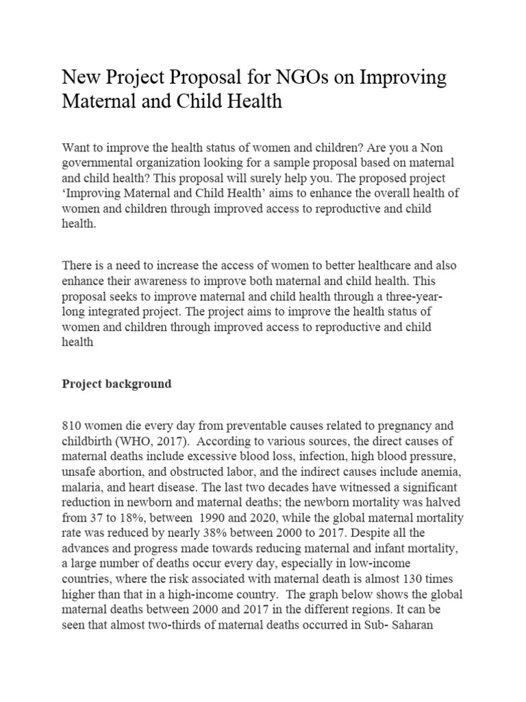 New Project Proposal For NGOs On Improving Maternal and Child Health ...
