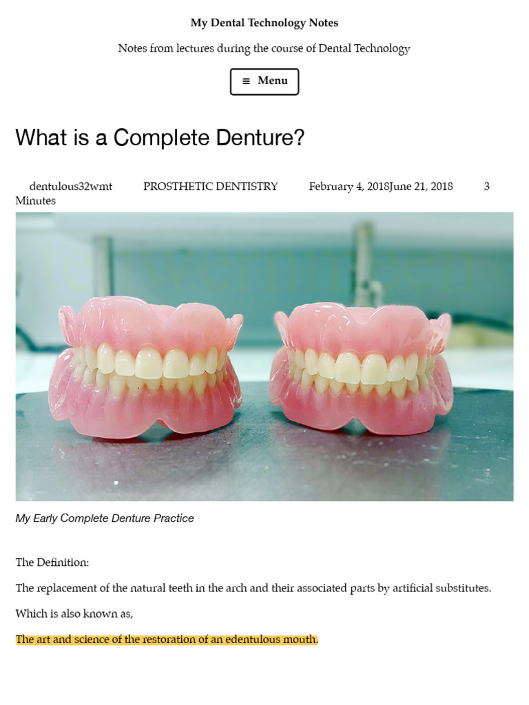What is a Complete Denture? – My Dental Technology Notes copy ...