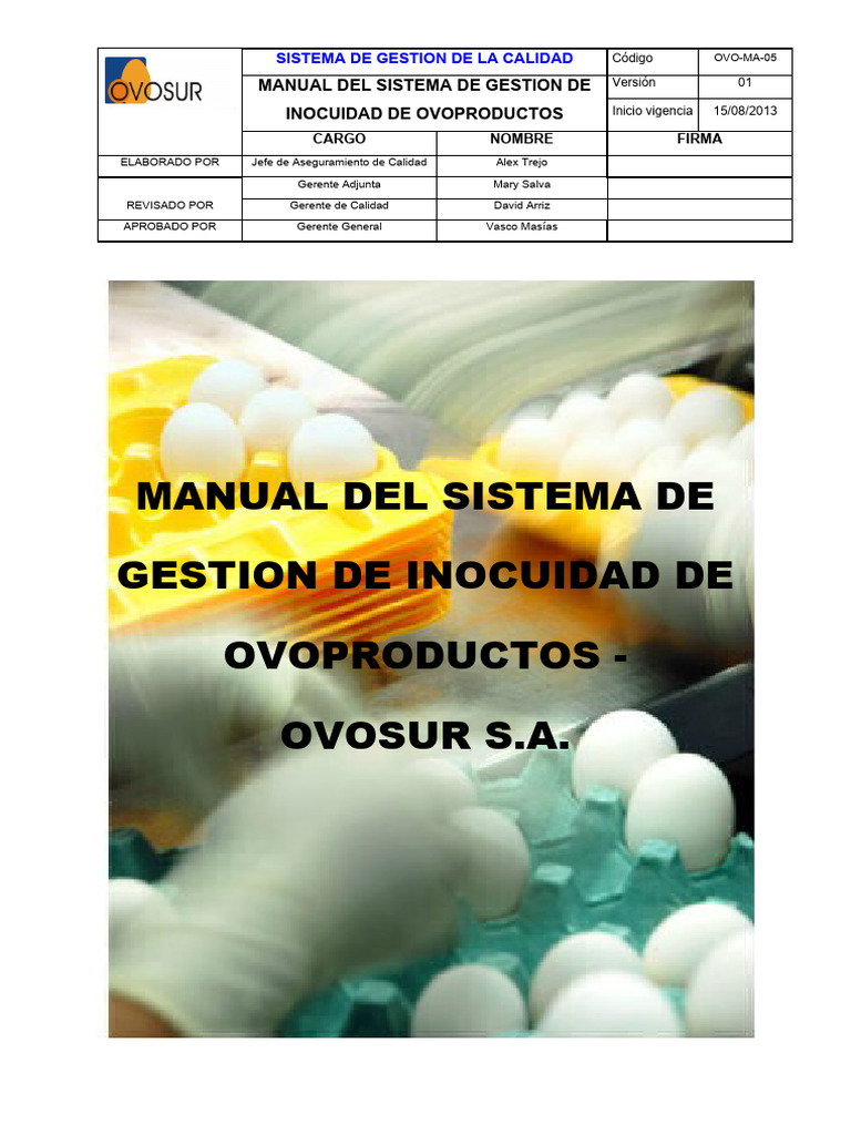 Manual Del Sistema de Gestion de Inocuidad ISO 22000 | PDF | Seguridad alimenticia | Calidad ...