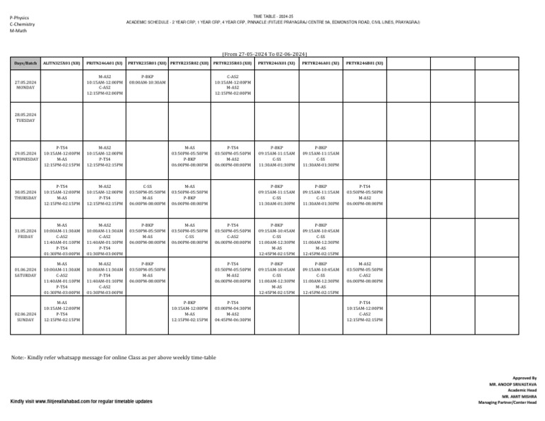 Time Table For 2024-25 Senior Batch-7 | PDF