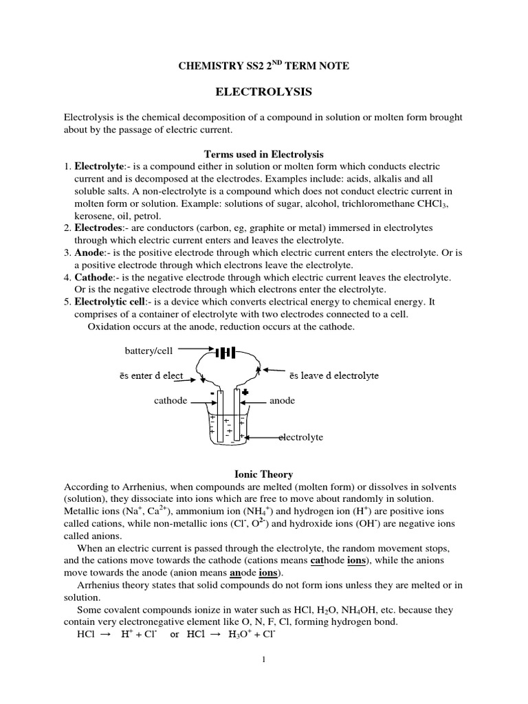 2nd Term Chemistry Note - SS 2 | PDF | Anode | Electrochemistry