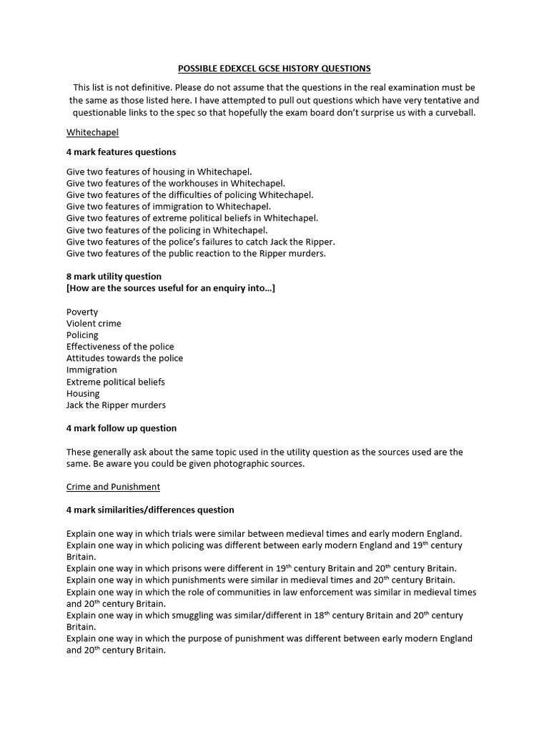 Possible Edexcel Gcse History Questions - 2 | PDF | Cold War | Soviet Union