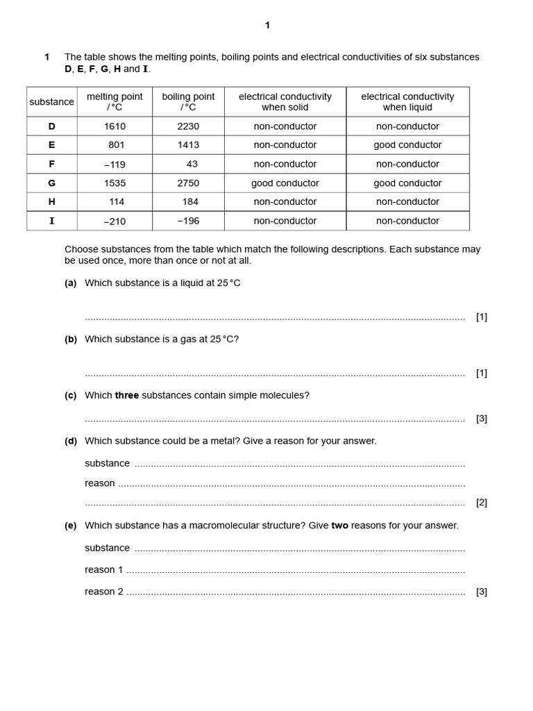 Cambridge Igcse Chemistry Worksheet_States of Matter | PDF | Gases ...