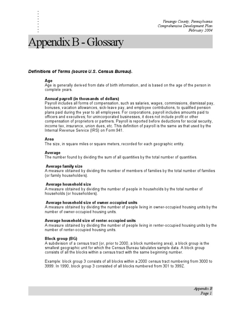 Appendix B - Glossary: Definitions of Terms (Source U.S. Census Bureau ...
