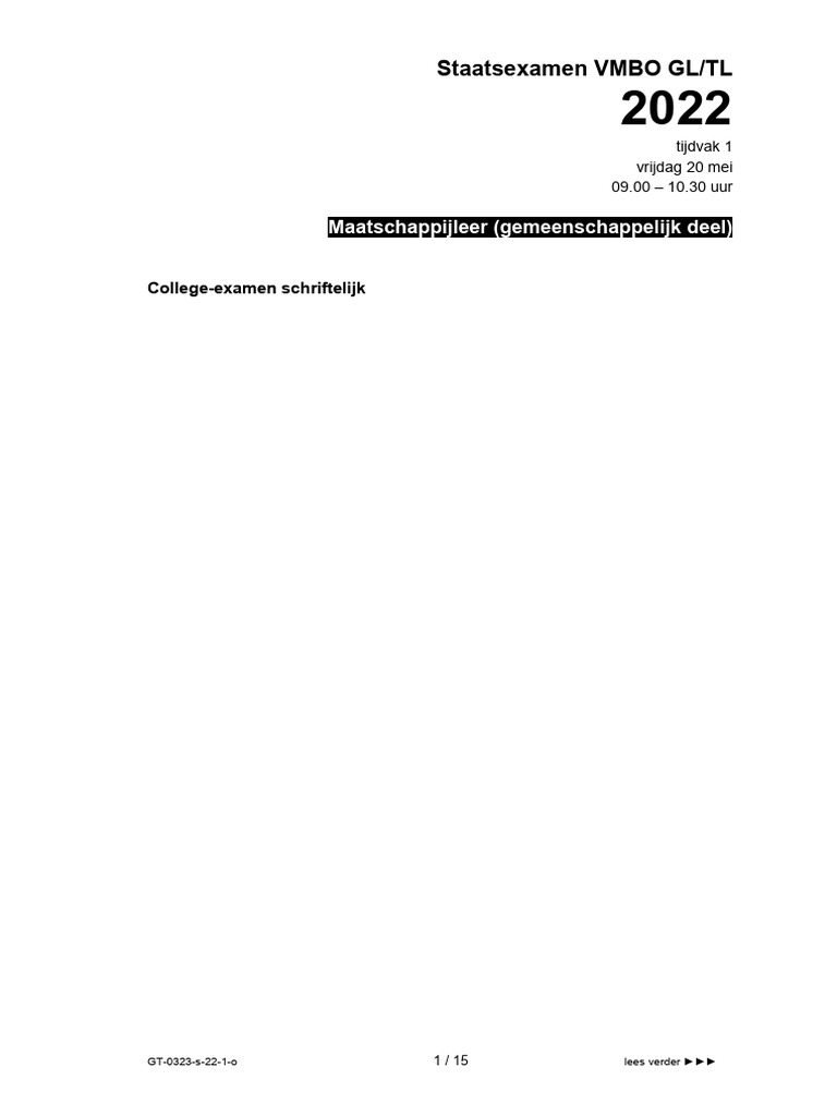 Oefenexamen Maatschappijleer Vmbo GL TL 2022 | PDF