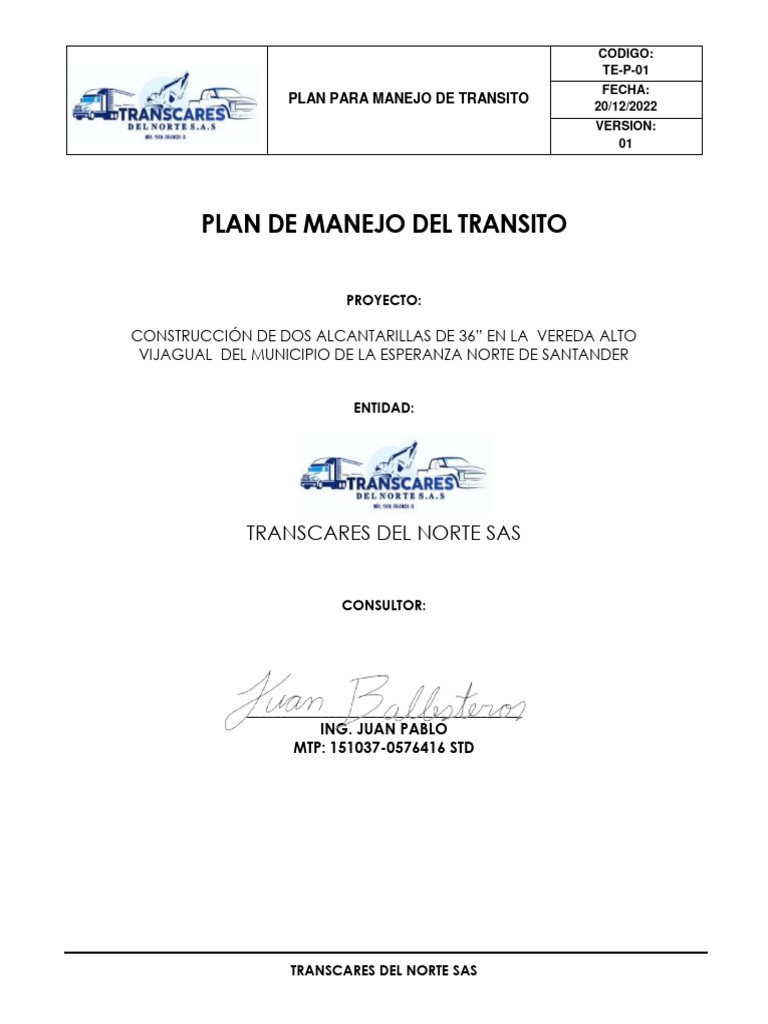 Plan de Manejo de Transito | PDF | Tráfico | Peatonal