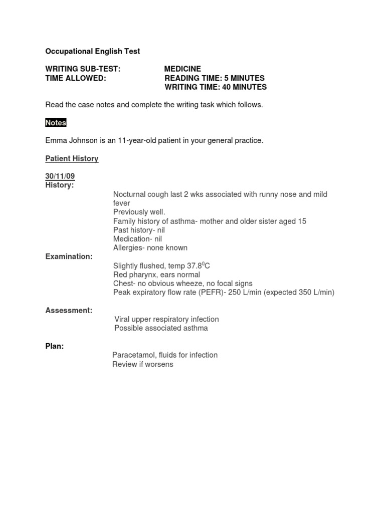 Emma Johnson Case Analysis | PDF | Asthma | Cough