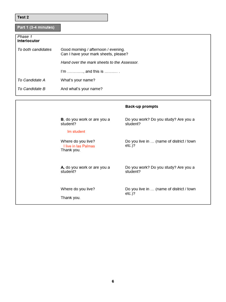 A2 Sample Tests Speaking | PDF | Performing Arts