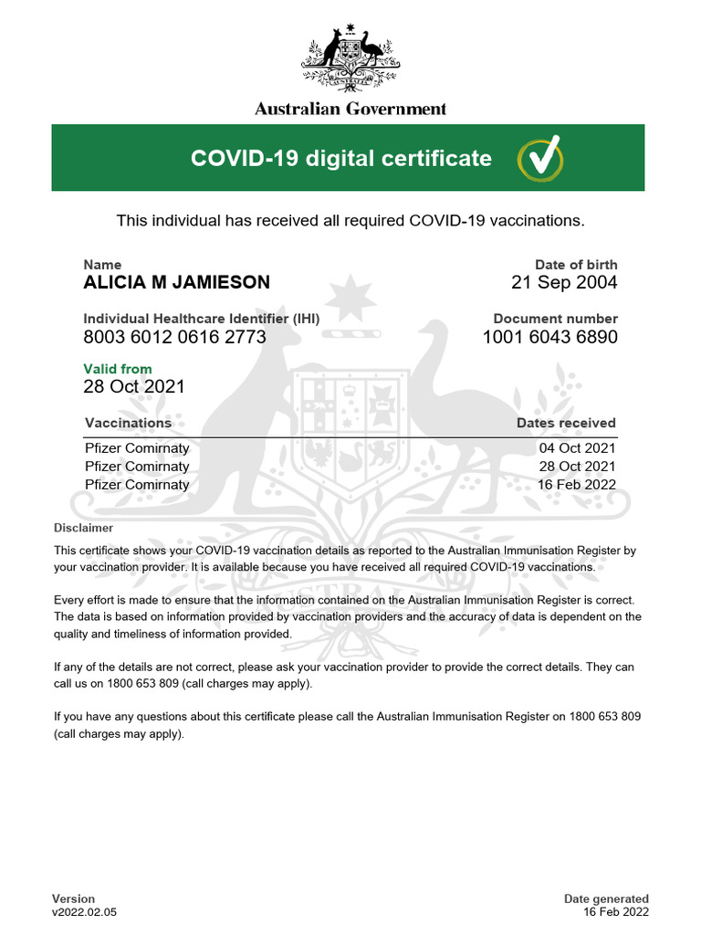 Alicia M Jamieson Covid-19 Digital Certificate 20220216 | PDF | Law