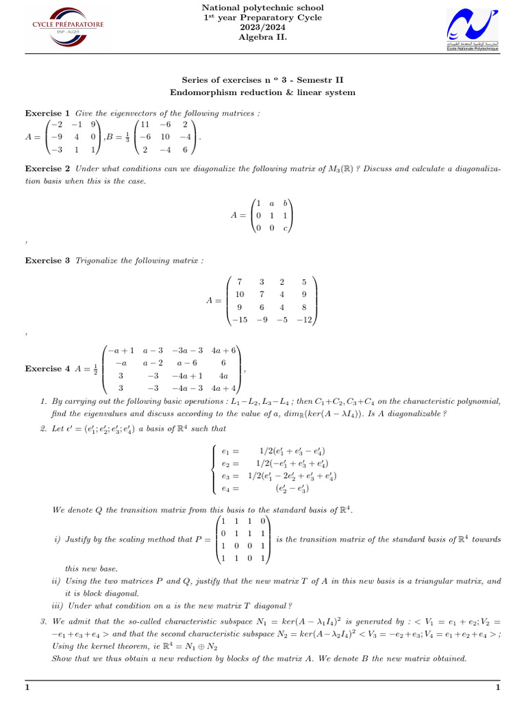 Algebra II Exercises: Endomorphism & Systems | PDF | Functions And Mappings | Operator Theory