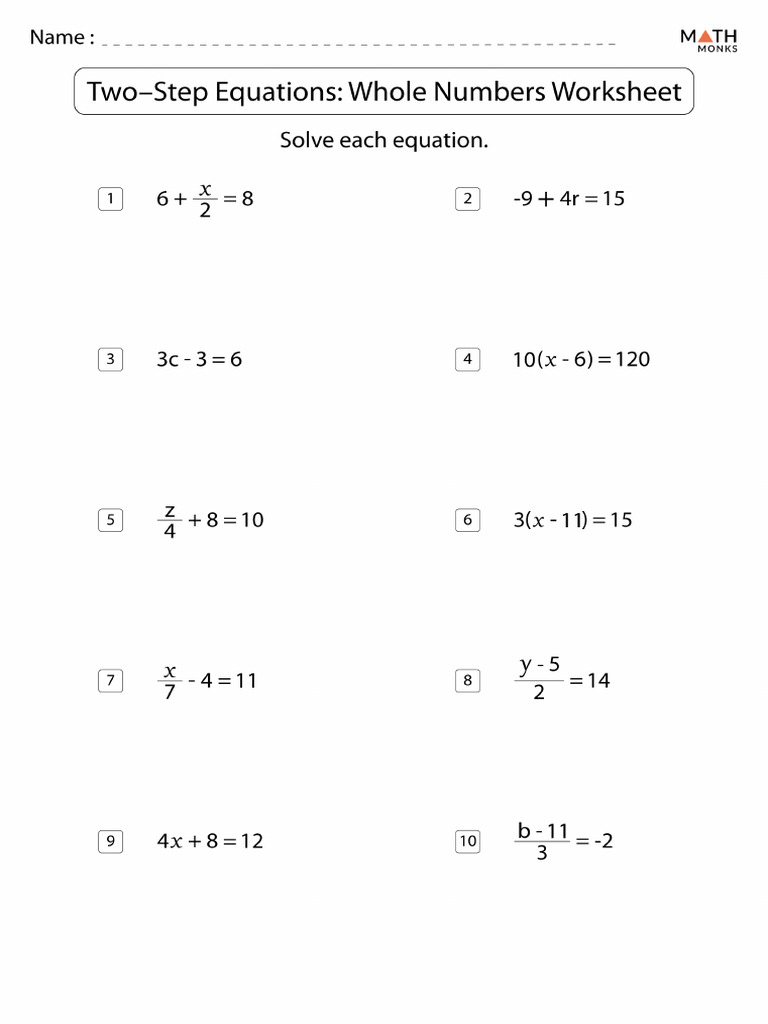 8th Grade Two Step Equations Worksheets27 | PDF