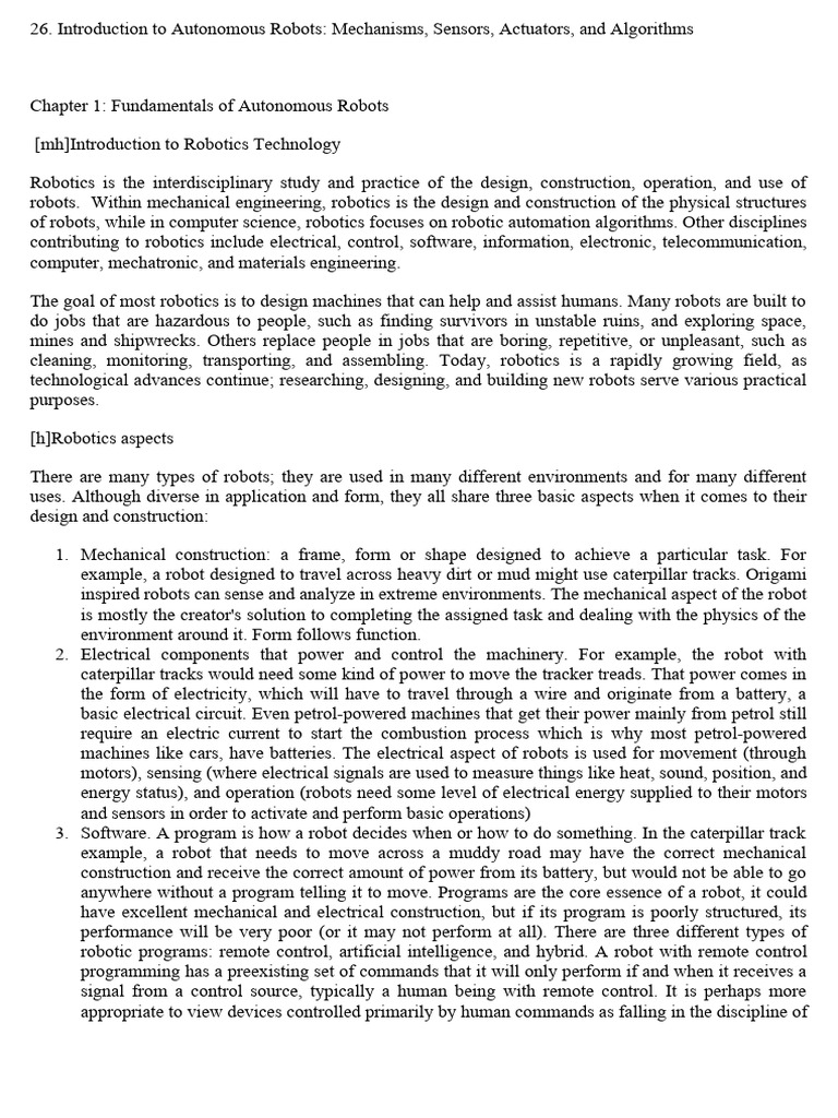 Introduction to Autonomous Robots | PDF | Robotics | Actuator