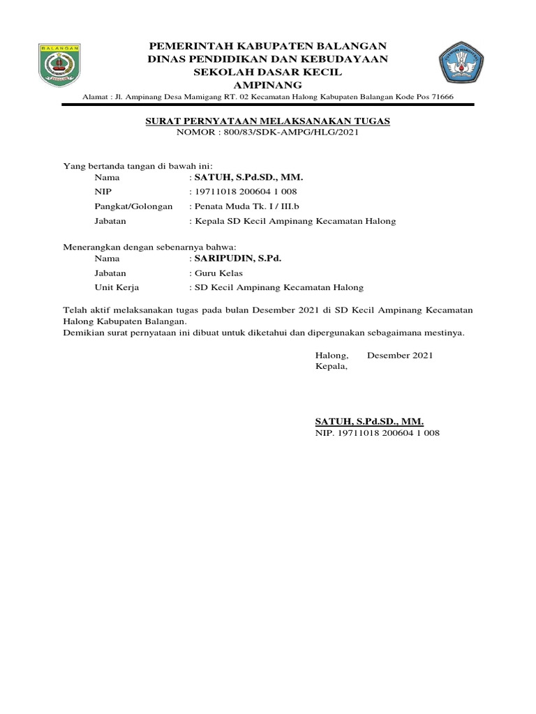 SPMT Guru Kontrak Ampinang Desember 2021 Tanpa Tanggal | PDF