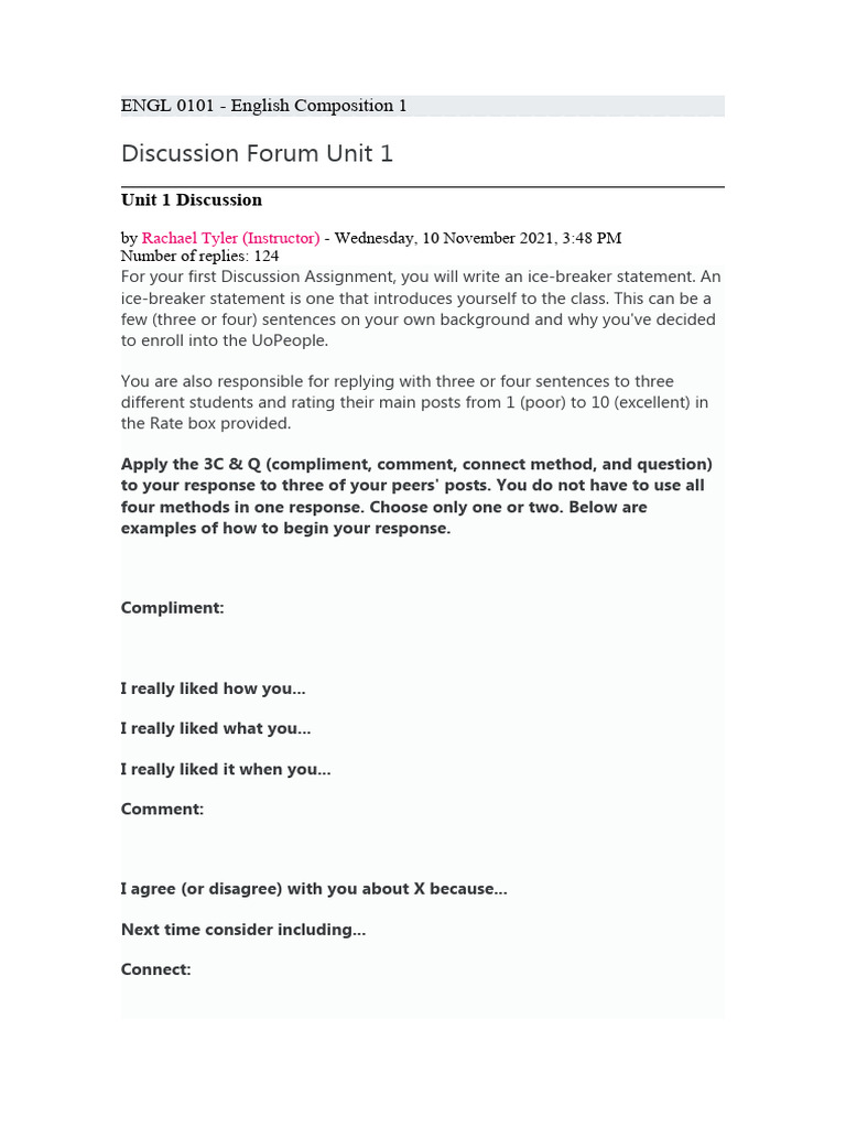 Unit 1 Discussion: Ice-Breaker Assignment | PDF | Apa Style | English ...