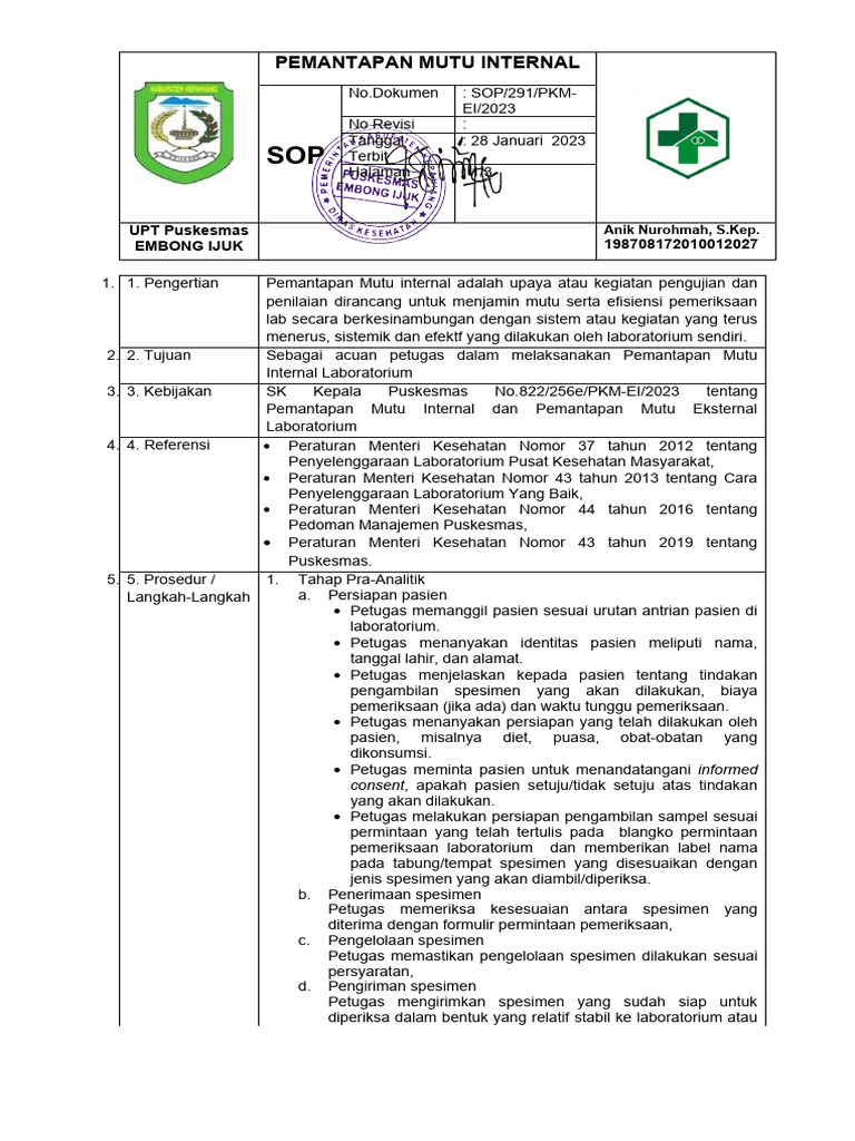 SOP Pemantapan Mutu Internal - Copy | PDF