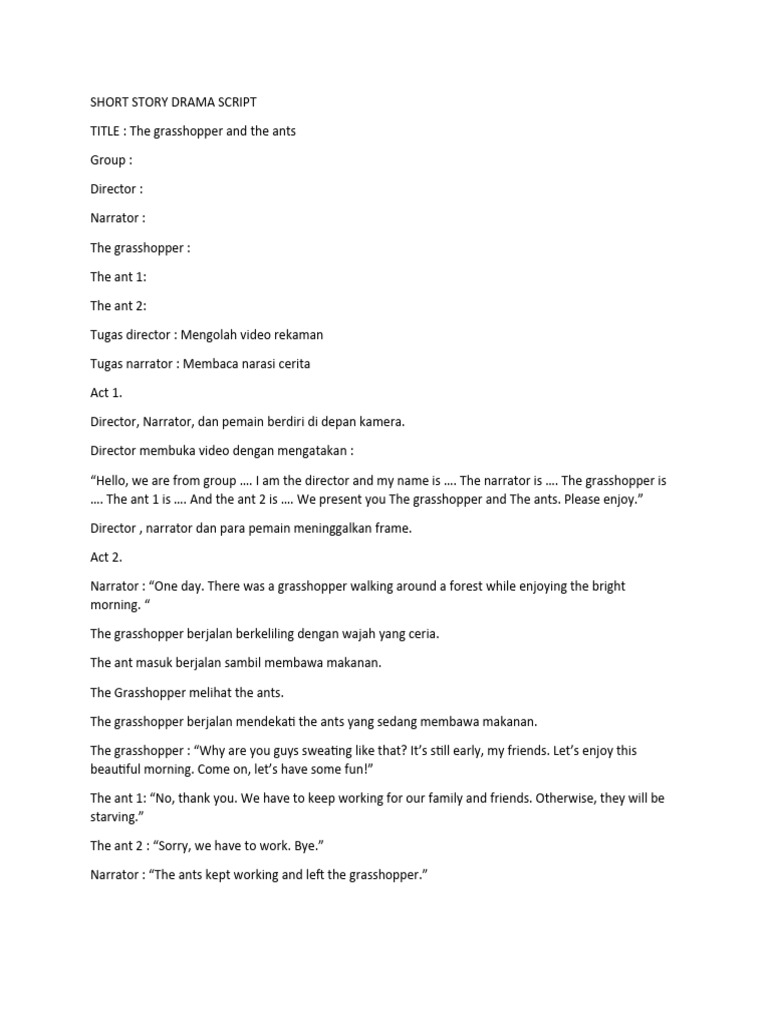 Drama Scripts: Grasshopper & Ants, Princess & Frog | PDF | Language ...