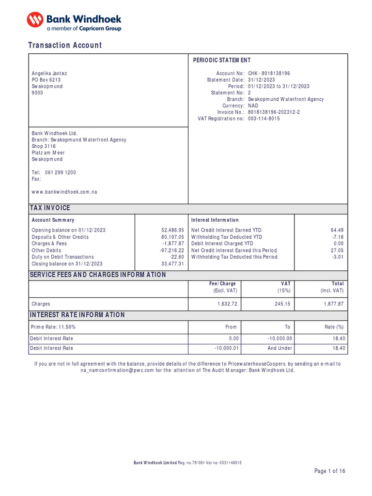 Statement 16032024 13654388 | PDF | Debit Card | Transaction Account