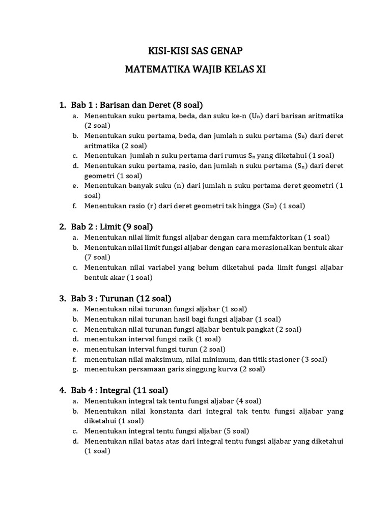 Kisi-Kisi Sas Genap (MM Wajib) Kelas Xi | PDF