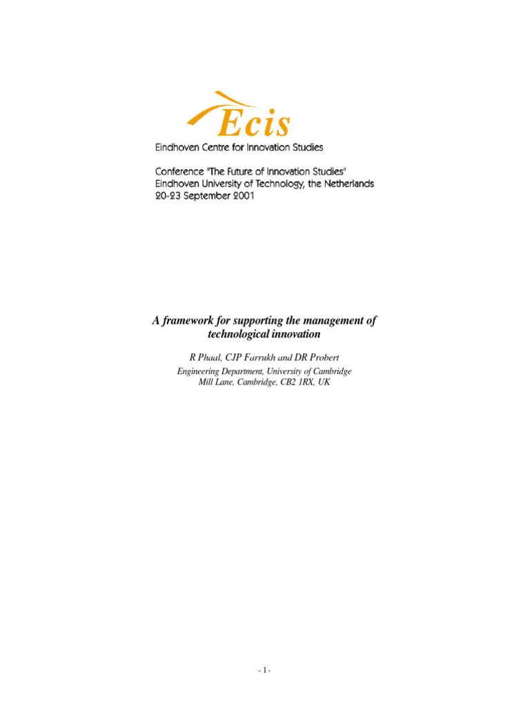 TM Framework For Supporting Management of Innovation | PDF | System ...