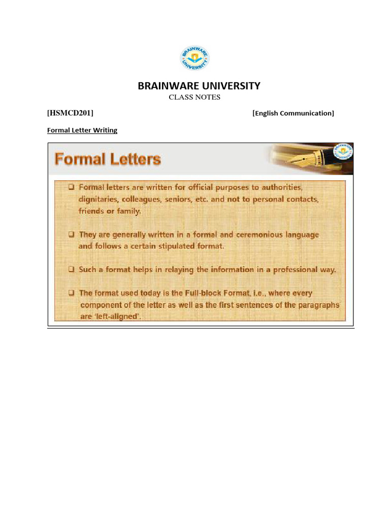 Formal Letter Writing - Notes | PDF