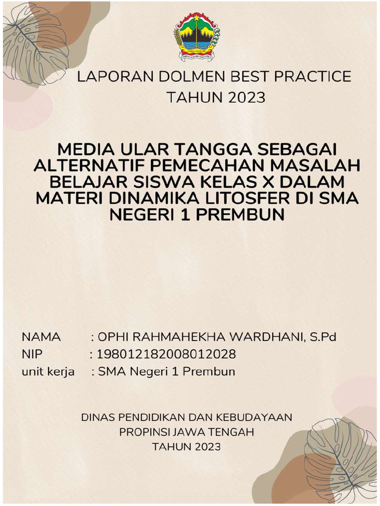 Contoh Laporan PKB Dolmen Best Practice Bu Ophi | PDF