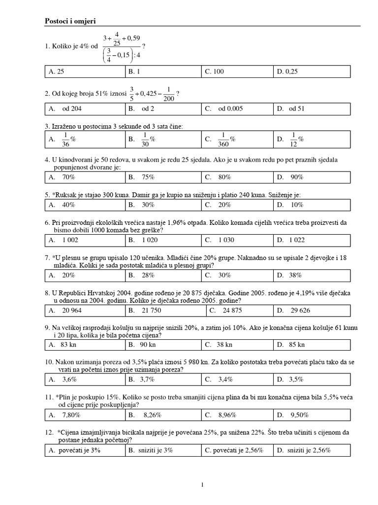 Postoci I Omjeri | PDF