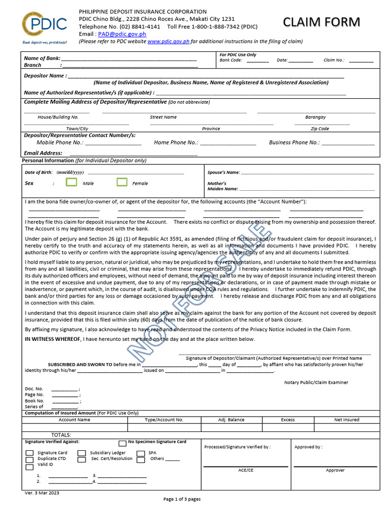 New PDIC Claim Form | PDF | Automated Teller Machine | Deposit Account