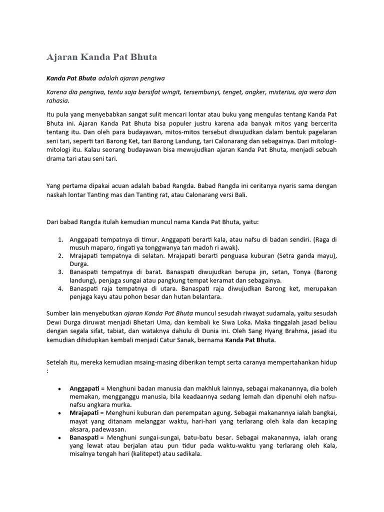 Ajaran Kanda Pat Bhuta | PDF